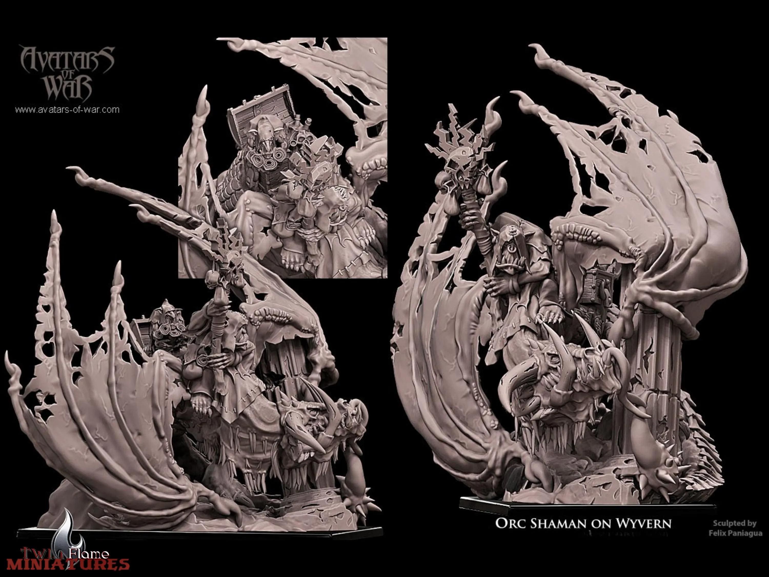 Orc Shaman on Wyvern Mount – Twin Flame Miniatures