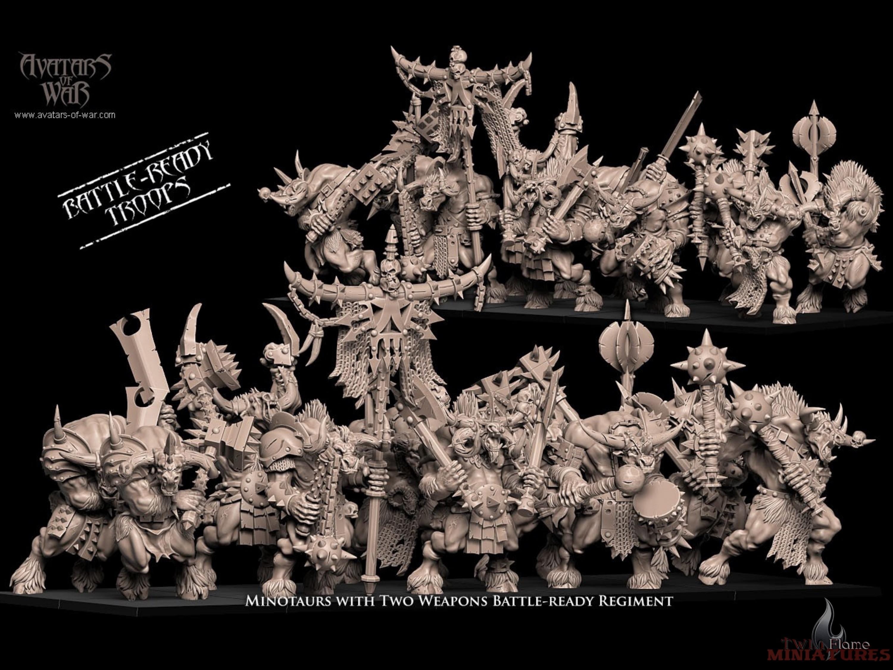 10 Minotaurs with Two Weapons Battle-Ready Regiment – Twin Flame Miniatures