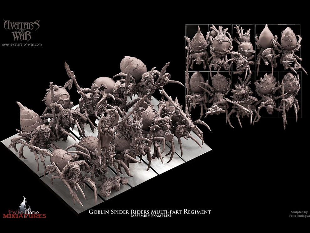 10 Goblin Spider Riders Cavalry Mutli-Part Regiment – Twin Flame Miniatures