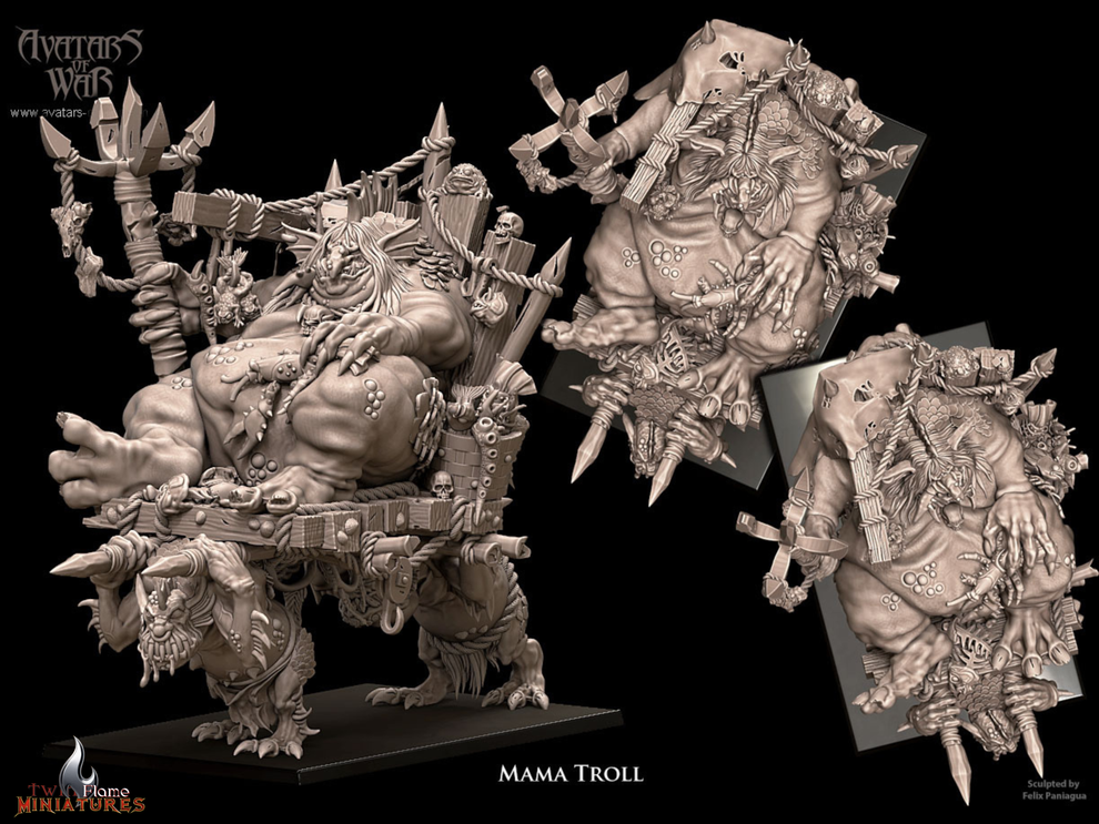 Mama Troll holding Trident with Active Carriers – Twin Flame Miniatures
