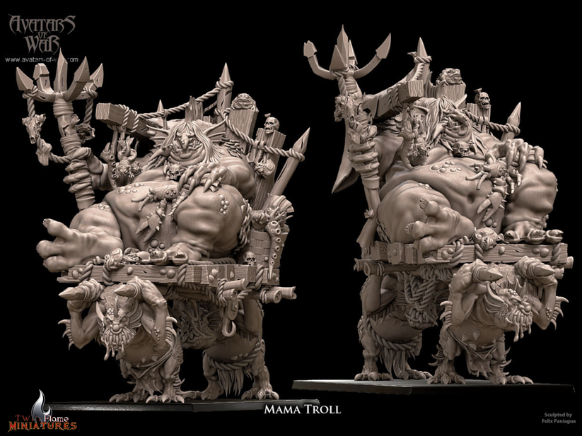 Mama Troll holding Trident with Active Carriers – Twin Flame Miniatures