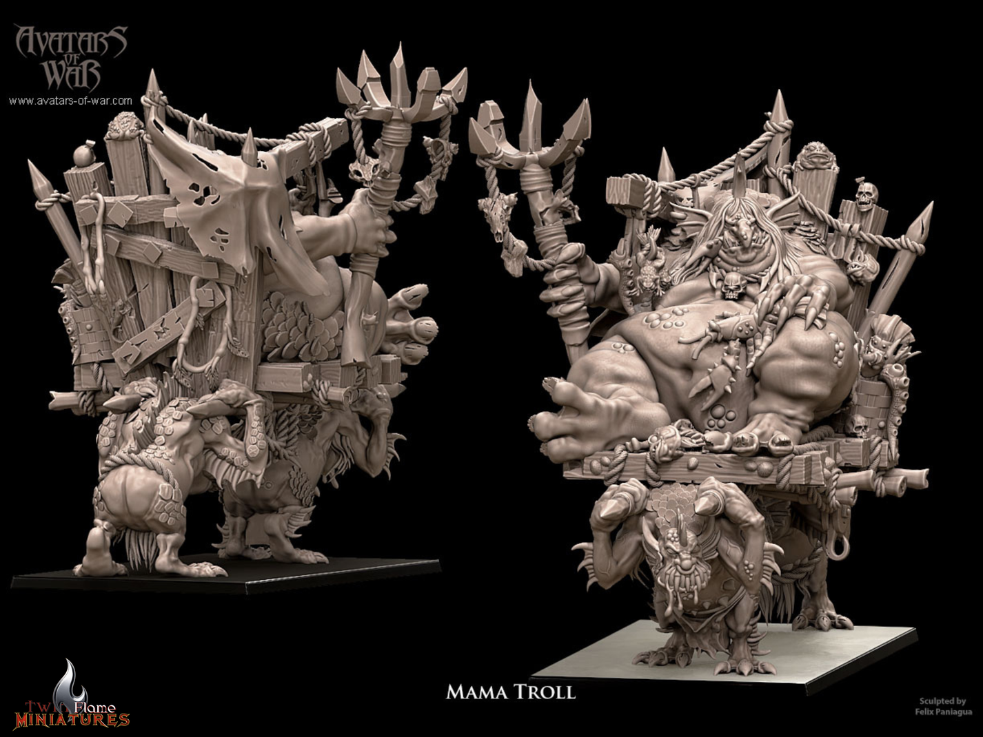 Mama Troll holding Trident with Active Carriers – Twin Flame Miniatures