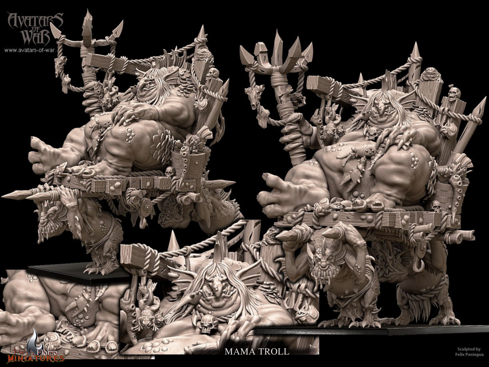 Mama Troll holding Trident with Active Carriers – Twin Flame Miniatures