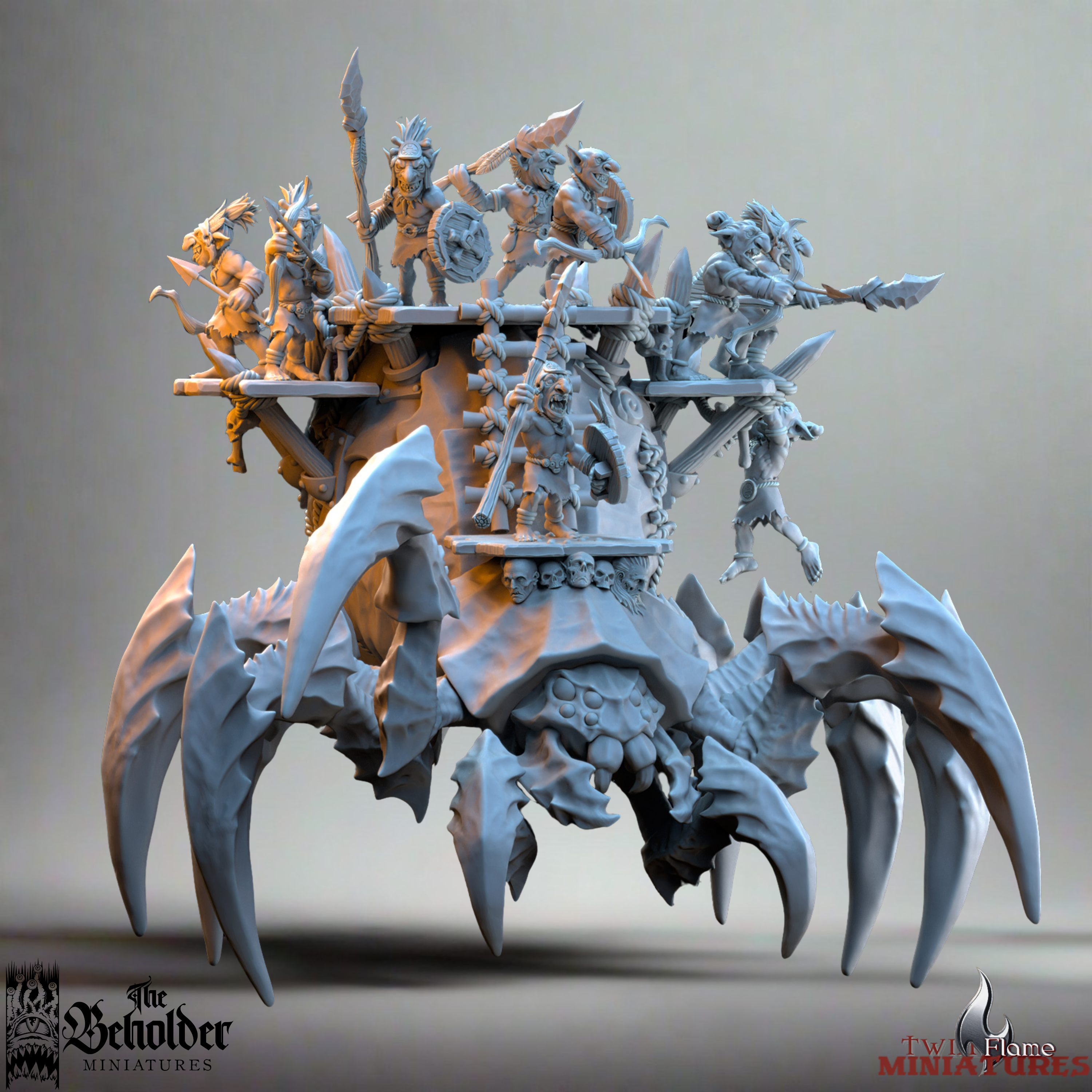 Goblin Warriors Riding Behemoth Giant Spider – Twin Flame Miniatures